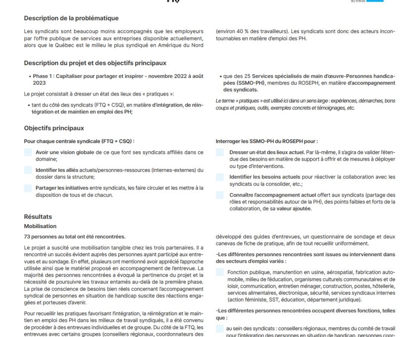 Projet d’accompagnement des syndicats – Roseph